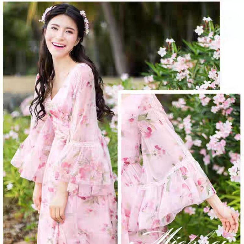 Jual 12815 Fashion Maxi long autfit ootd dress dres lengan panjang ...