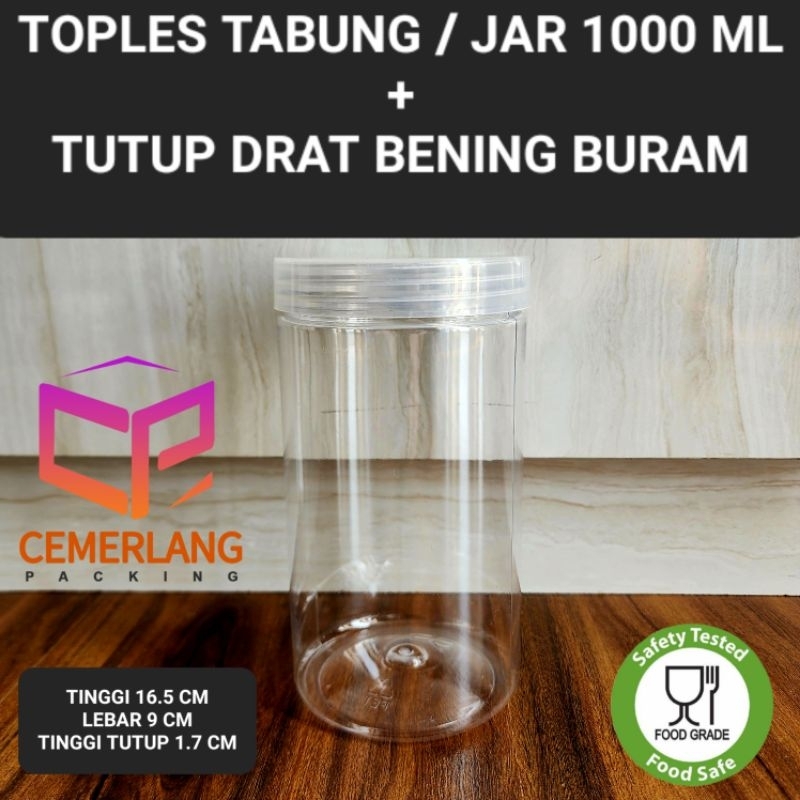 Jual Toples Jar Bening 1000ML Tabung Silinder Plastik 1000 ML Kue Snack ...