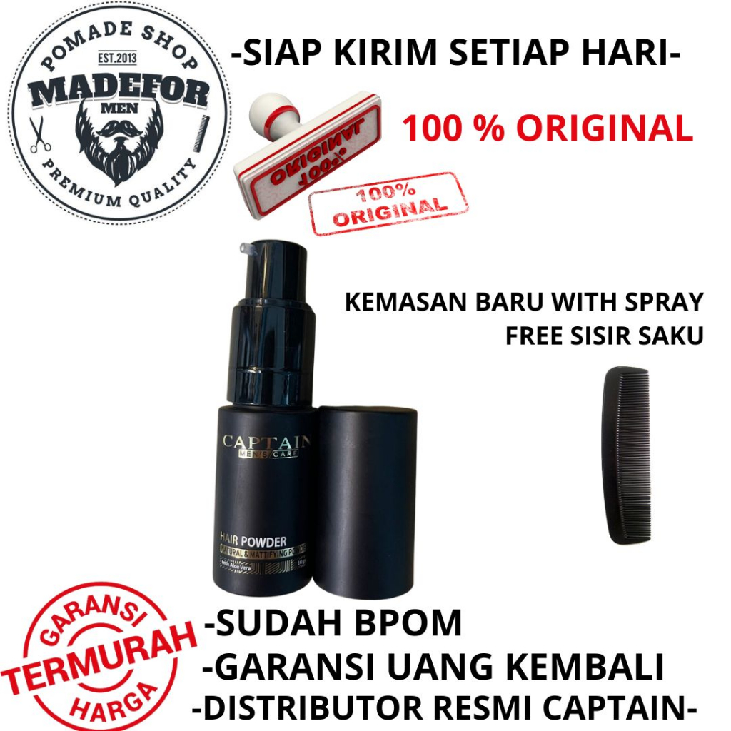 Jual CAPTAIN HAIR POWDER CAPTAIN POMADE POWDER MATTE FINISH FREE SISIR ...