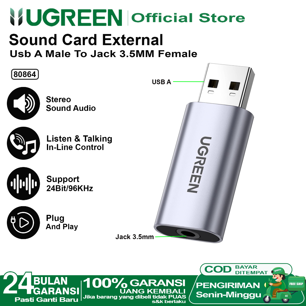 Jual UGREEN Sound Card External Usb 2.0 Stereo Ugreen Usb Soundcard 80864 | Shopee Indonesia