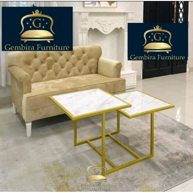 Jual meja mewah kotak gold cust coffee table promo tamu motif marmer ...