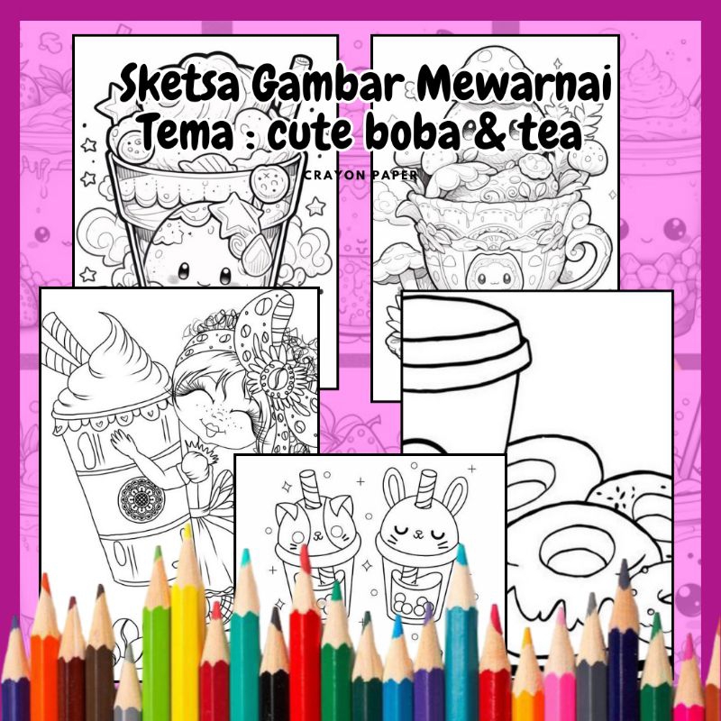 Jual Sketsa Gambar Mewarnai Tema Boba dan teh imut - Untuk Anak Anak ...