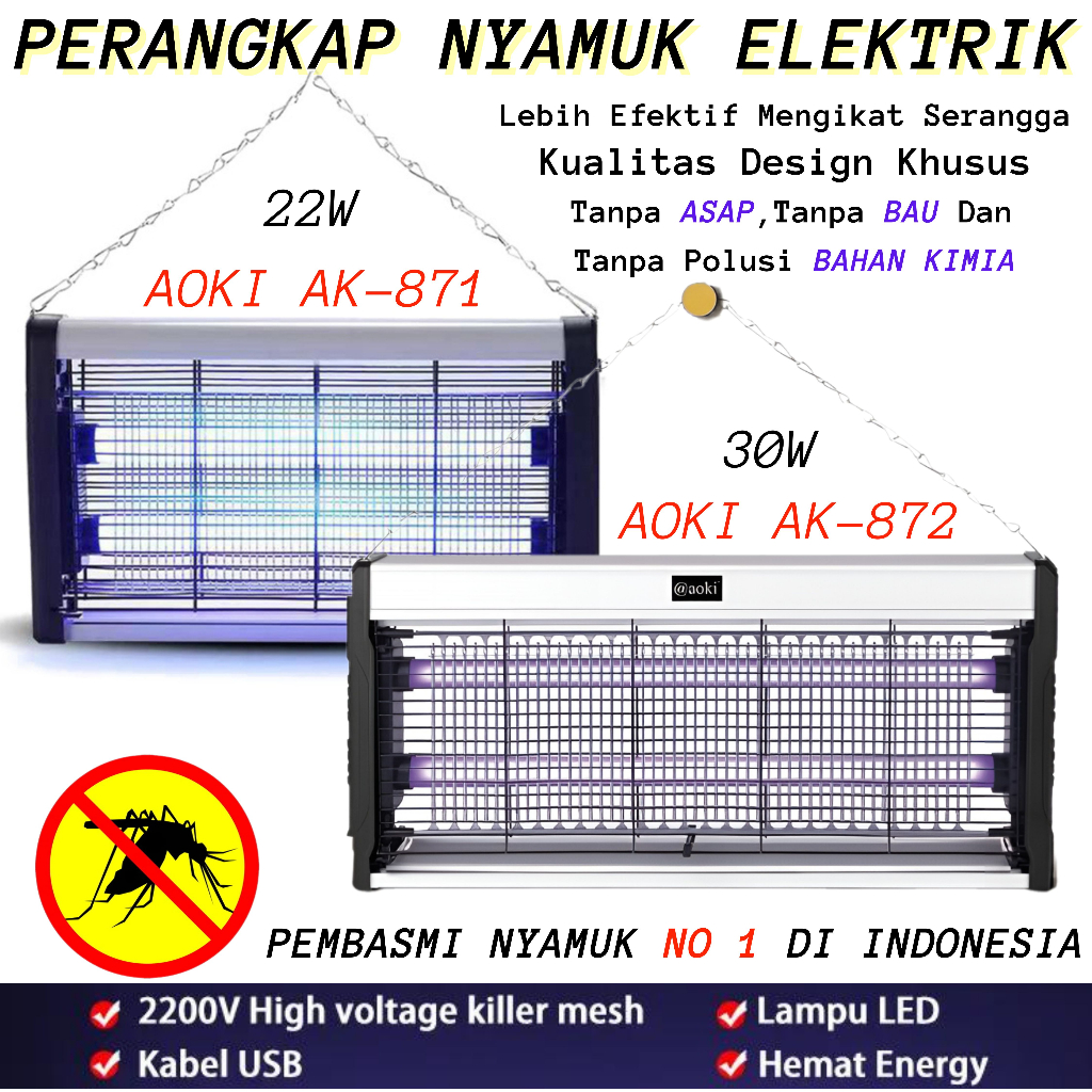 Jual Perangkap Nyamuk Elektrik Sinar Ultraviolet AOKI 22/30 Watt Insect Killer Mosquito Killer ...