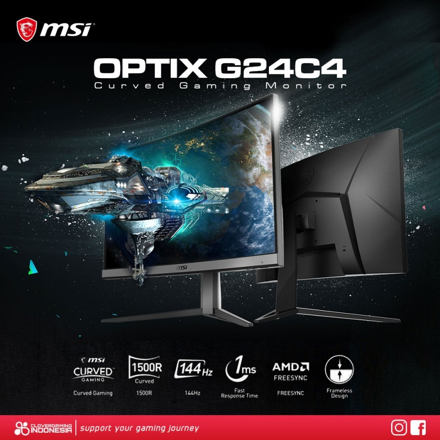 Jual MSI Optix G24C4 144Hz 1ms Frameless VA Curved Freesync FHD Gaming ...