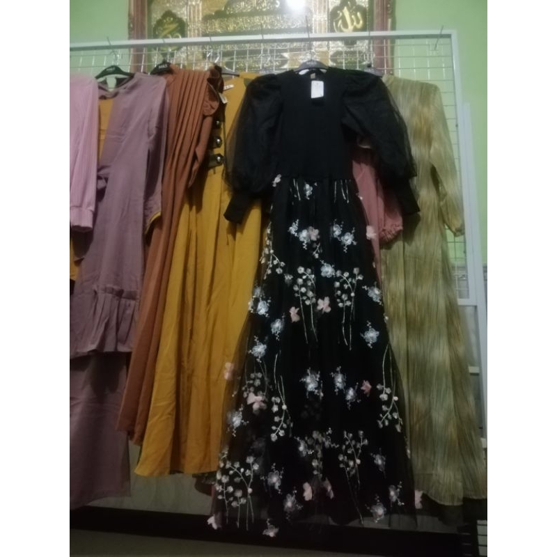Jual gamis hitam kembang rajut | Shopee Indonesia
