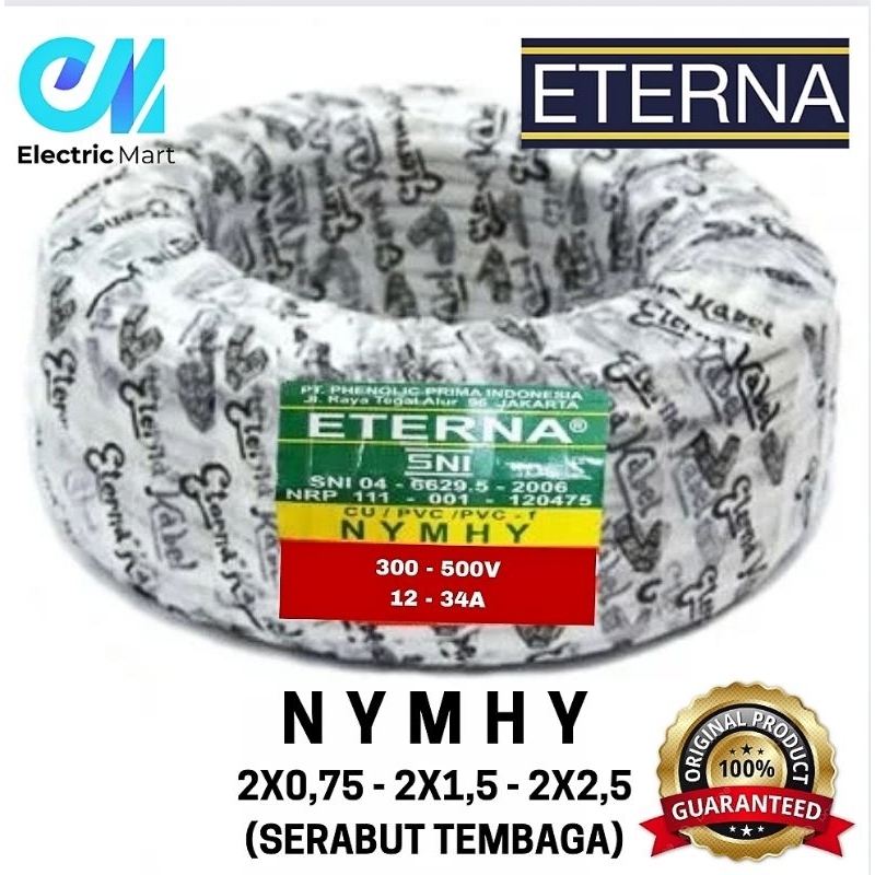 Jual Eterna Kabel Serabut NYMHY 2x0.75 - 2x1,5 - 2x2,5 - 2x4 Eceran /Meter Kabel Listrik Kawat ...