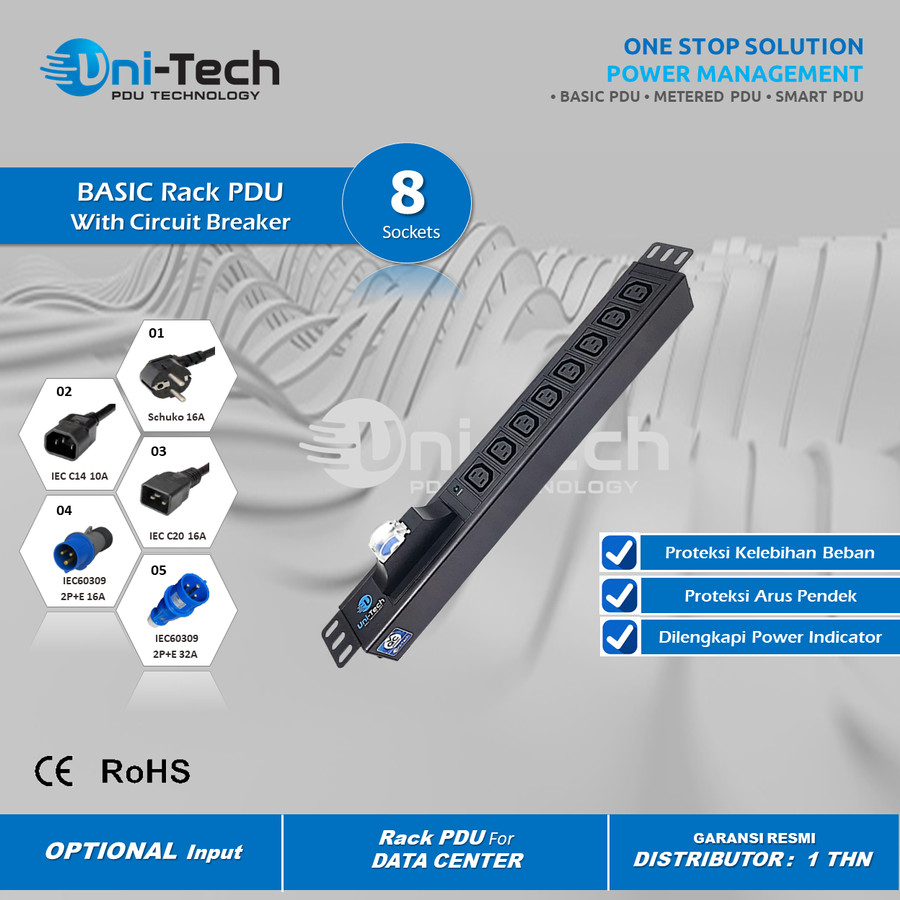 Jual PDU 8 Outlet / Holes / Port Socket C13 with MCB And Optional ...