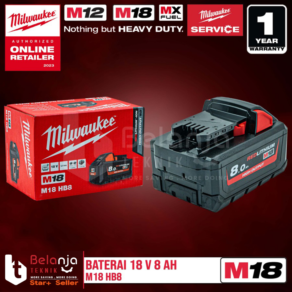 Jual Milwaukee High Battery M18 HB8 Baterai 18 V 8 Ah Cordless Lithium ...