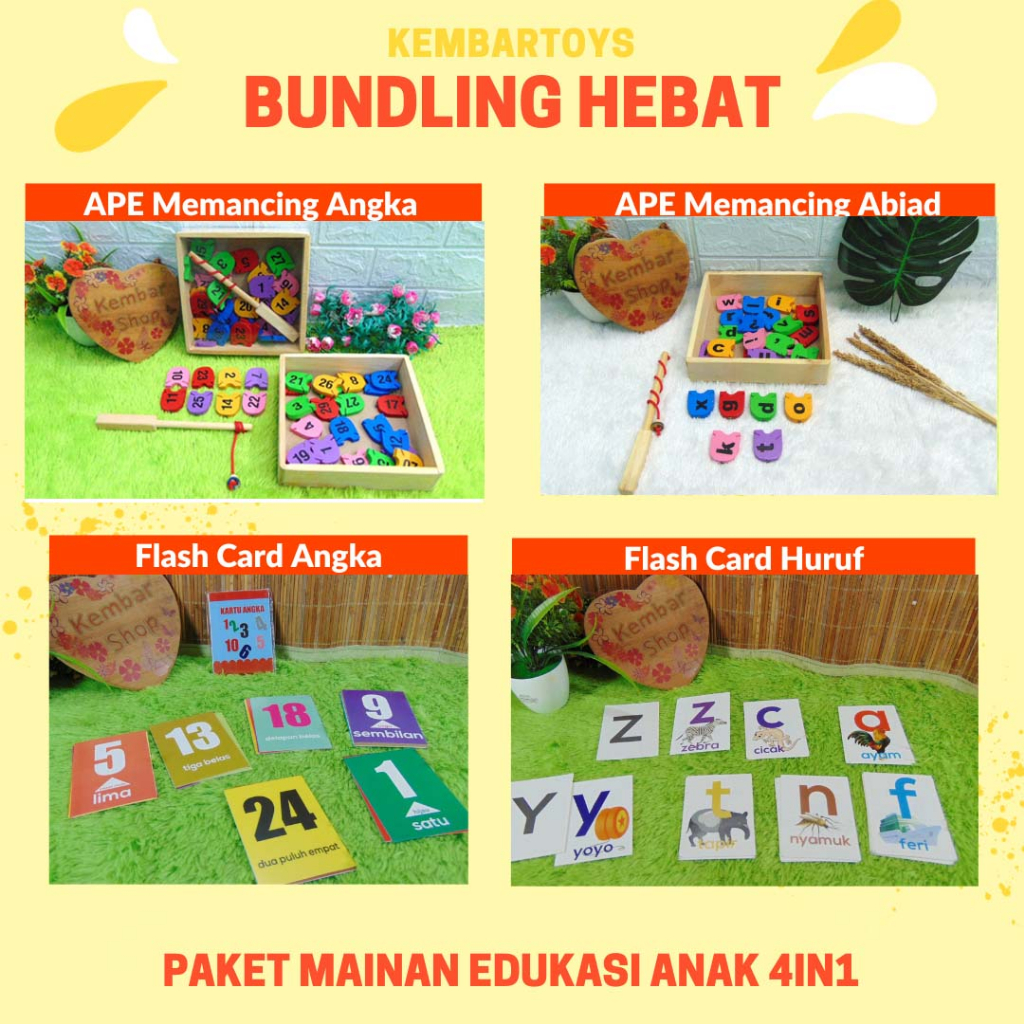 Jual PE10 Paket Edukasi Belajar Anak 4 in 1 FLASH CARD Abjad Kartu ...