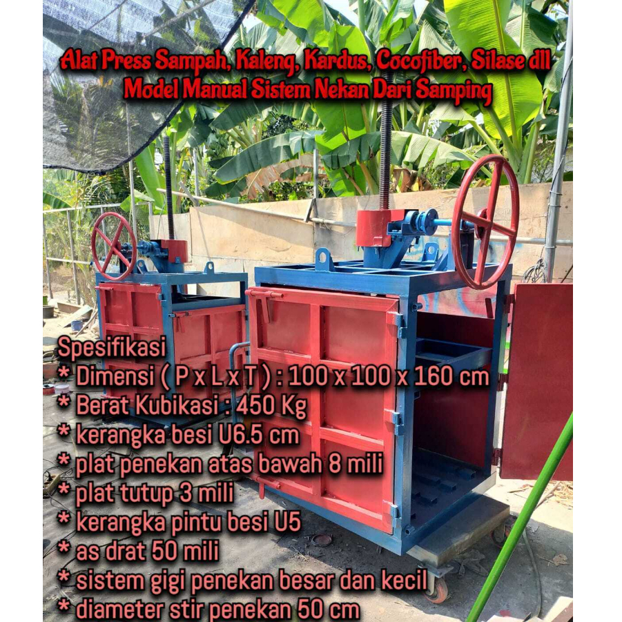 Jual Alat Press Sampah, Kaleng, Kardus, Cocofiber, Silase dll Model Manual Sistem Nekan Dari ...