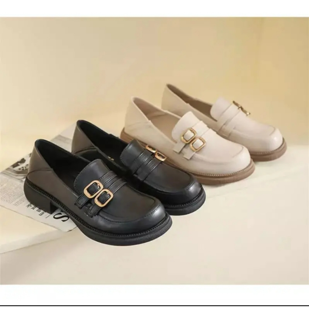 Jual AL-012 Sepatu Wanita Loafers Docmart Model Tali Gesper Kotak ...
