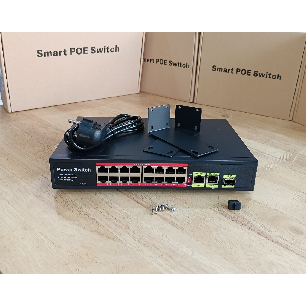 Jual Switch Hub POE 16 Port 100mbps + 2 Port Uplink 1000mbps + 1 Port ...