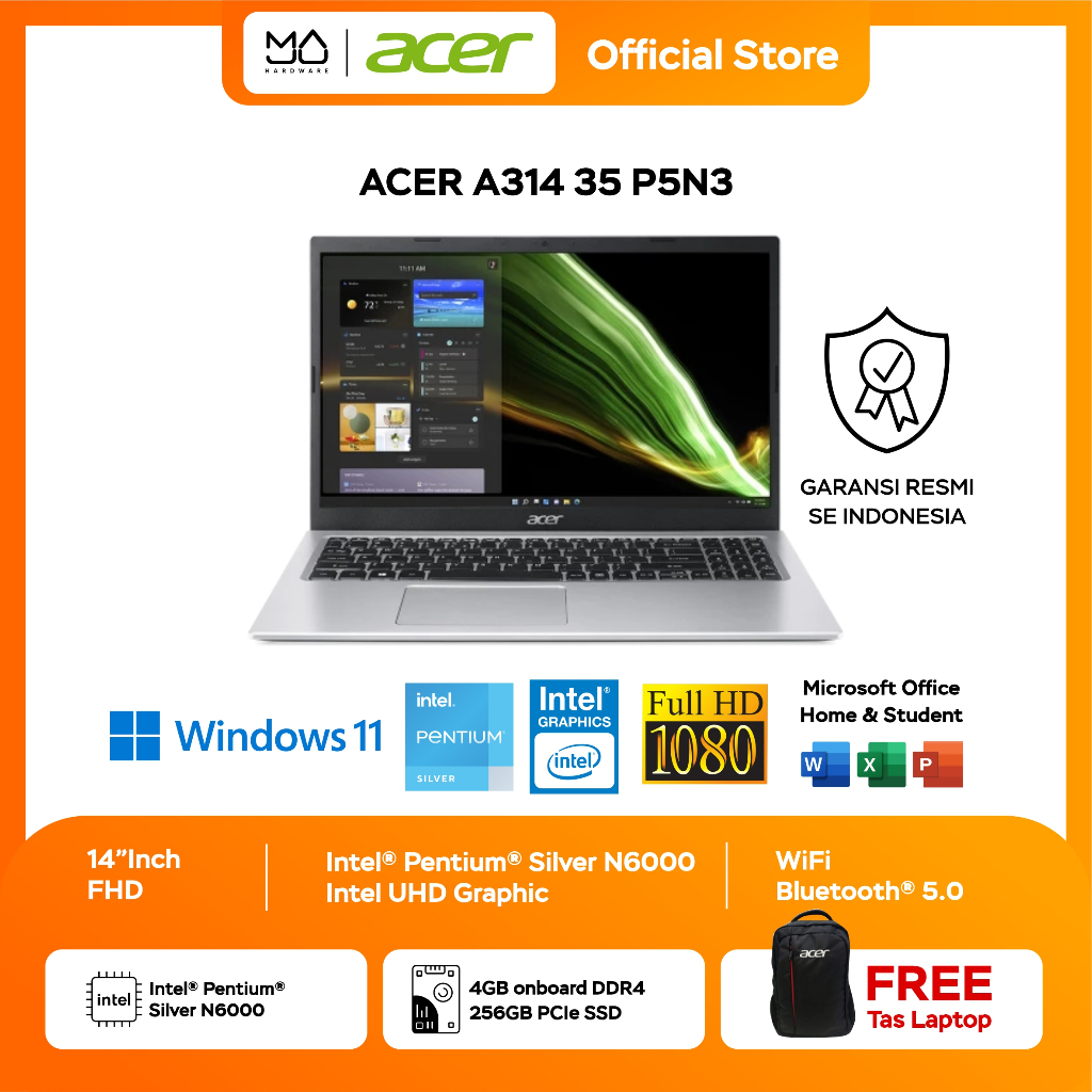 Jual Laptop Acer A314-35-P5N3/N6000/4/256/SILVER | Shopee Indonesia