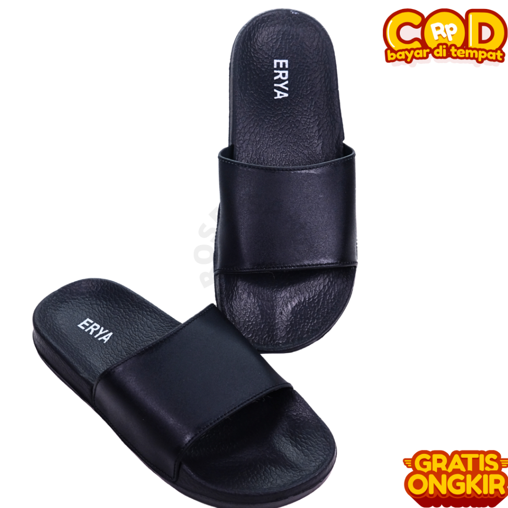 Jual LAROSE Sandal Slop Hitam Polos Pria Wanita Sandal Unisex Tanpa Lem ...