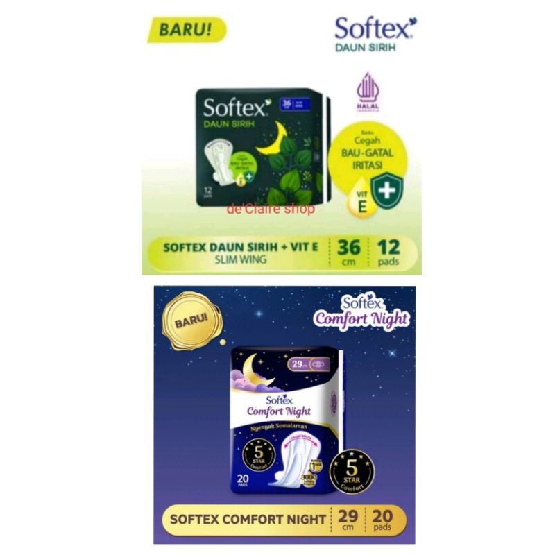 Jual Softex Daun Sirih + Vitamin E & Comfort Night Slim Wing 29cm 18pc & 36cm Isi 12pc | Shopee ...