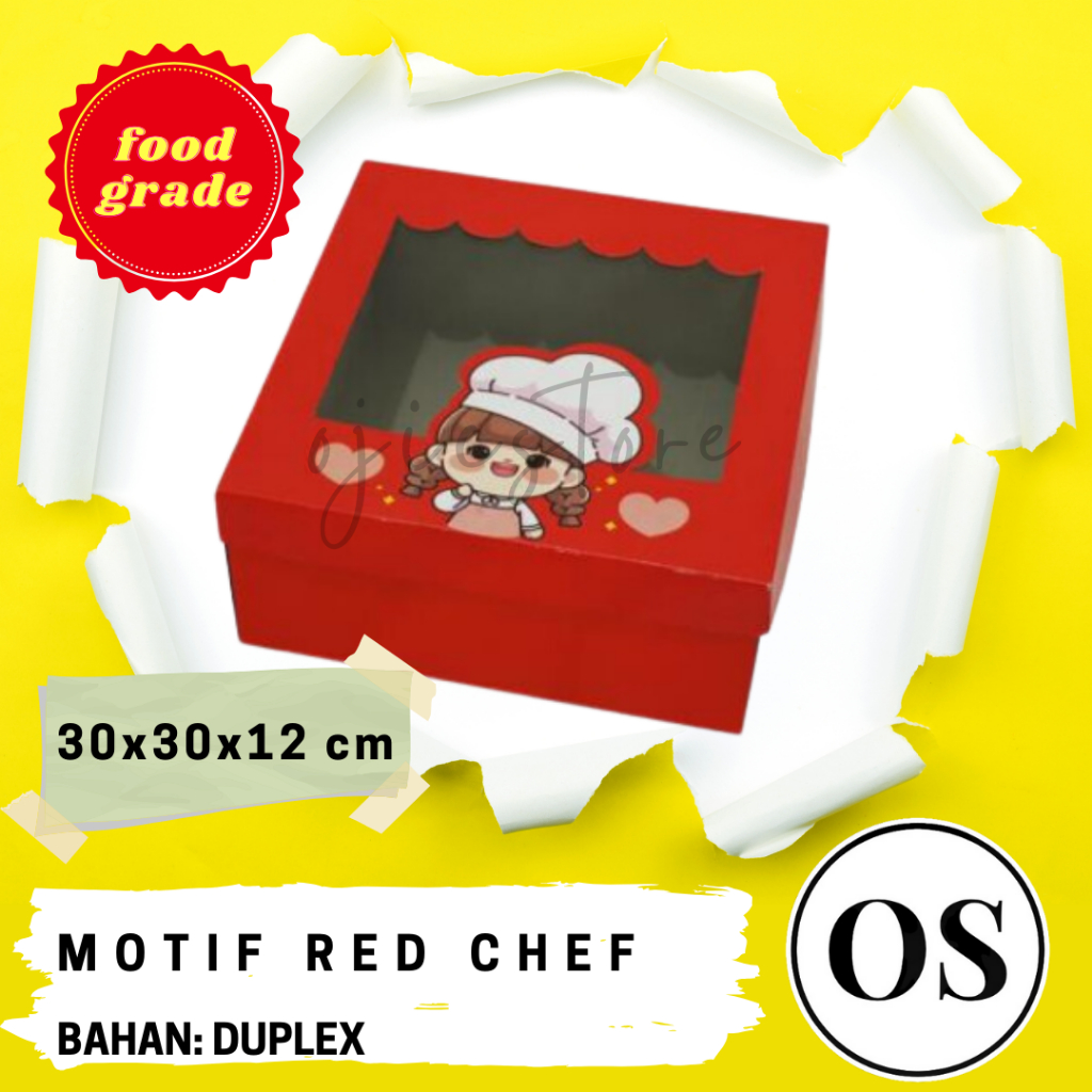 Jual Dus Duplex Coat Motif Red Chef Window 30x30x12 CM untuk Nasi, Kue ...