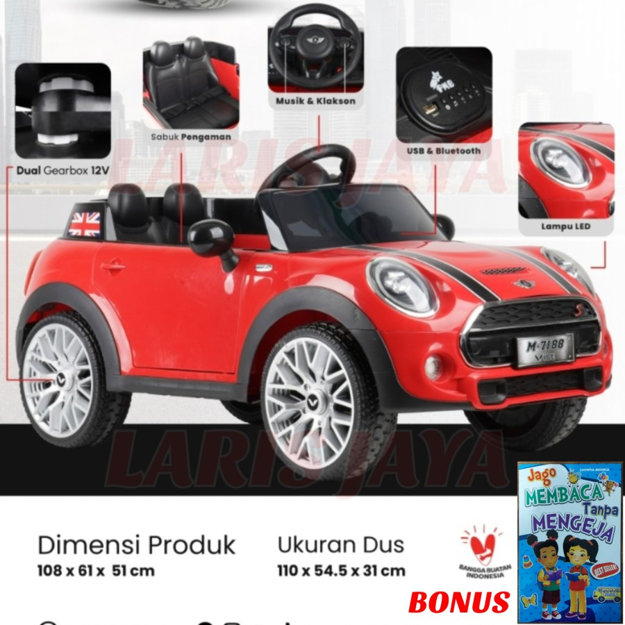 Jual Mobil aki anak mini cooper pmb m7188 mobilan anak pmb m-7188 ban ...