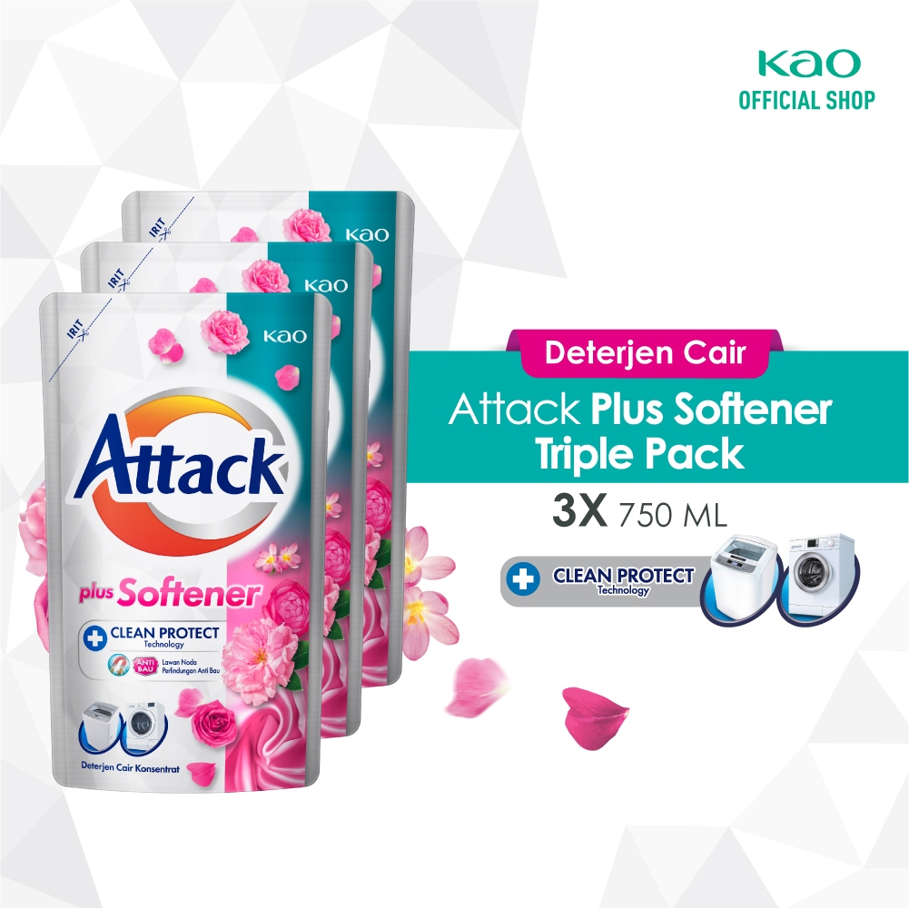 Jual Attack Plus Softener Deterjen Cair Semua Mesin Cuci 750 mL Triple Pack | Shopee Indonesia