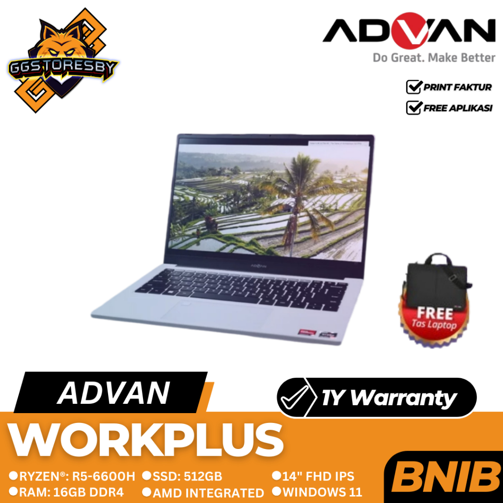 Jual LAPTOP ADVAN WORKPLUS | R5-6600H 16/512 AMD 14" FHD IPS W11 ...
