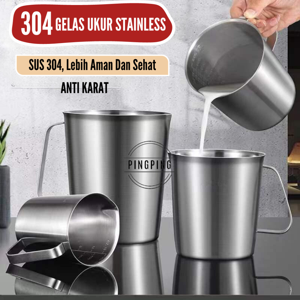 Jual Gelas Ukur Takar 350ML/1000ml/2000 ml Stainless steel/350ml stainless tahan karat 304/Milk ...