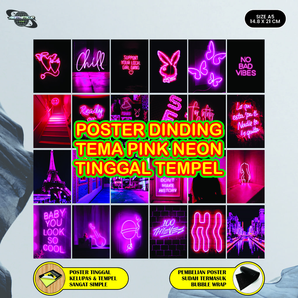 Jual Poster Sticker Dinding Dekorasi Kamar Aesthetic Tema Pink Neon ...