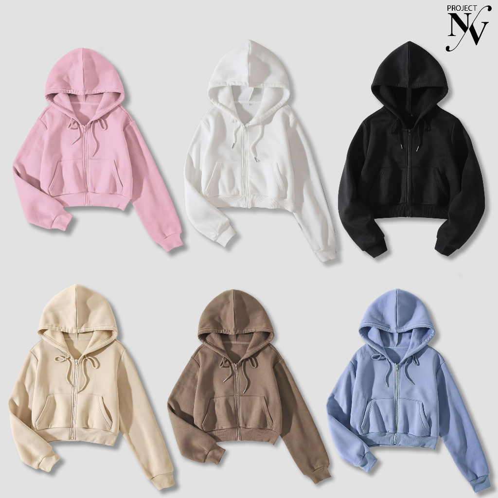 Jual NV HOODIE ZIPPER CROP PREMIUM ORIGINAL ALL SIZE FLEECE WANITA OVERSIZE SWEATER BASIC ...