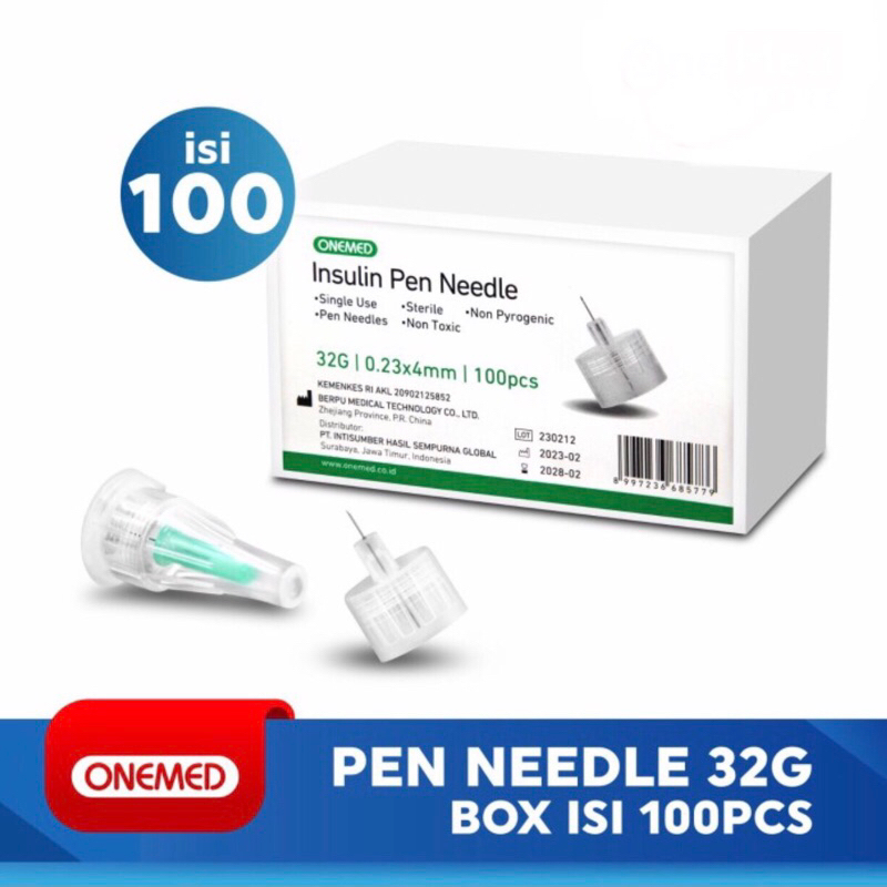 Jual Pen Needle Insulin 32G x 4mm Onemed isi 100 pcs per box / Jarum ...
