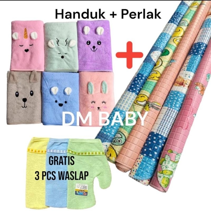 Jual Paket Handuk Bayi + Perlak Gratis Waslap | Shopee Indonesia