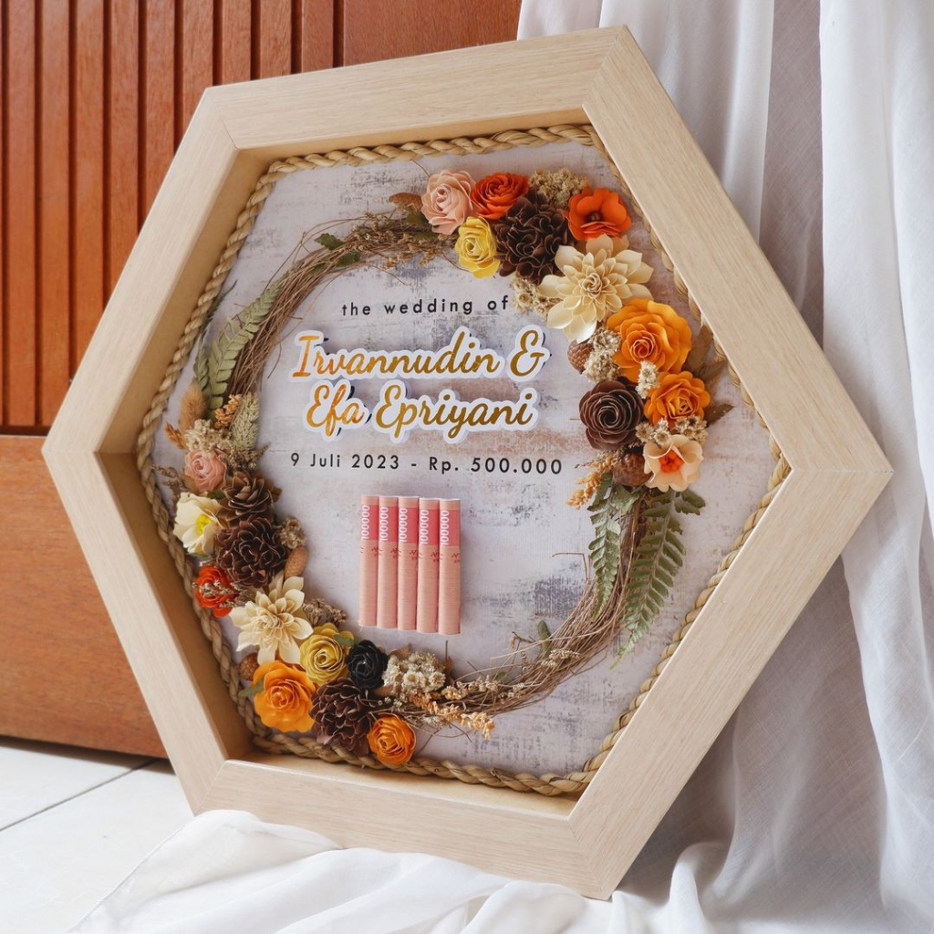 Jual MAHAR PERNIKAHAN SESERAHAN FRAME SEGI 6 40x45cm PAPER FLOWER ...