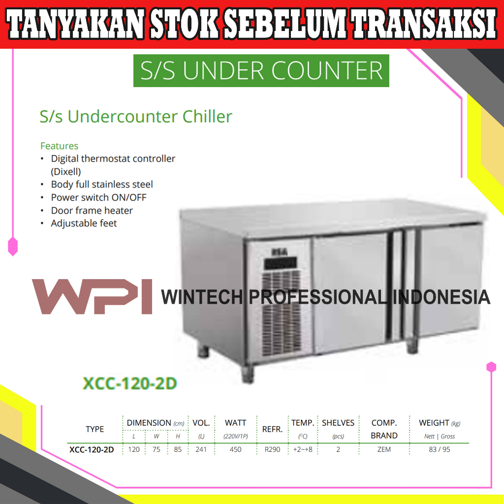 Jual RSA XCC-120-2D SS Kitchen Refrigeration Undercounter Chiller 2 ...