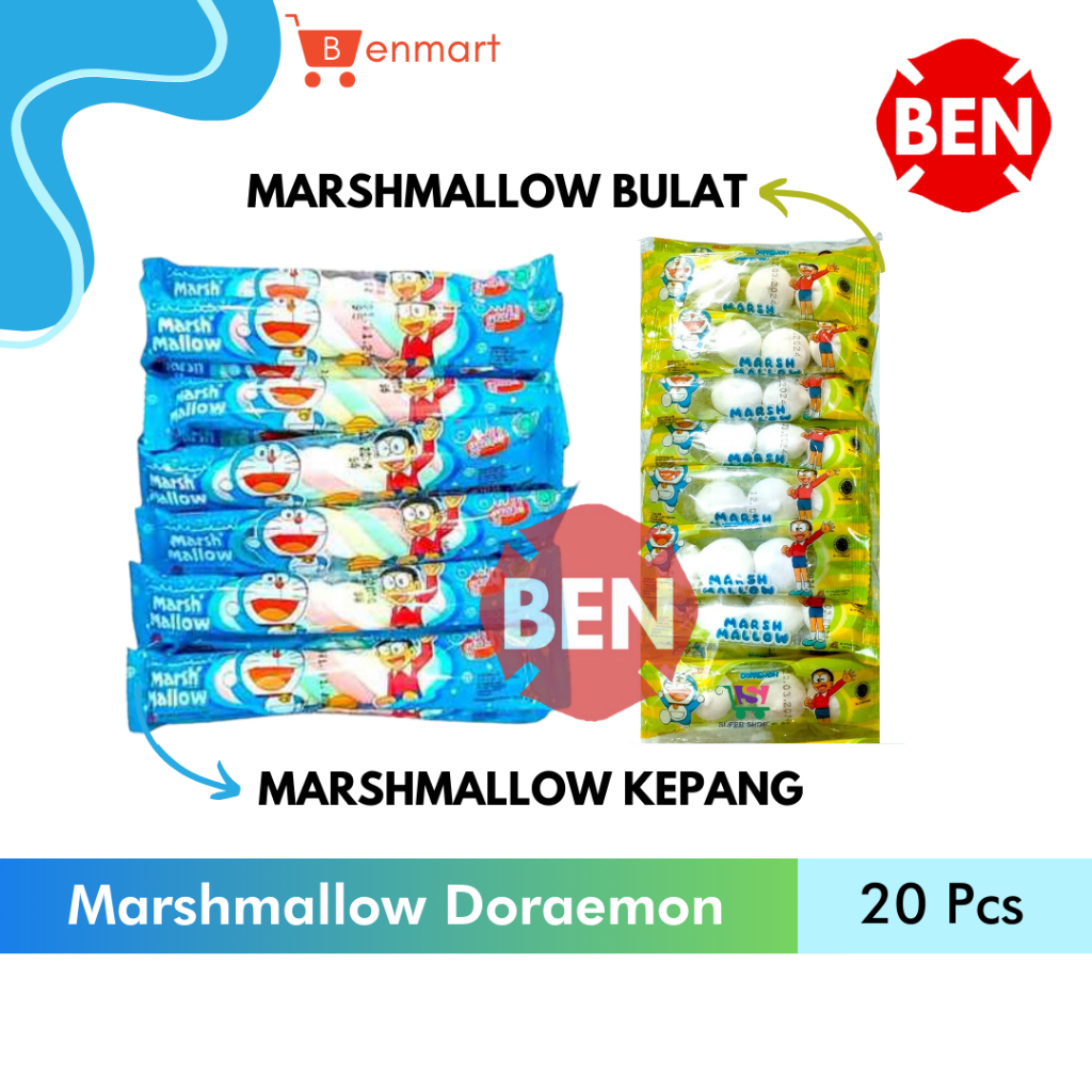 Jual Marshmallow Doraemon Kepang / Bulat 1 Pak 20 Pcs Permen Marsh ...