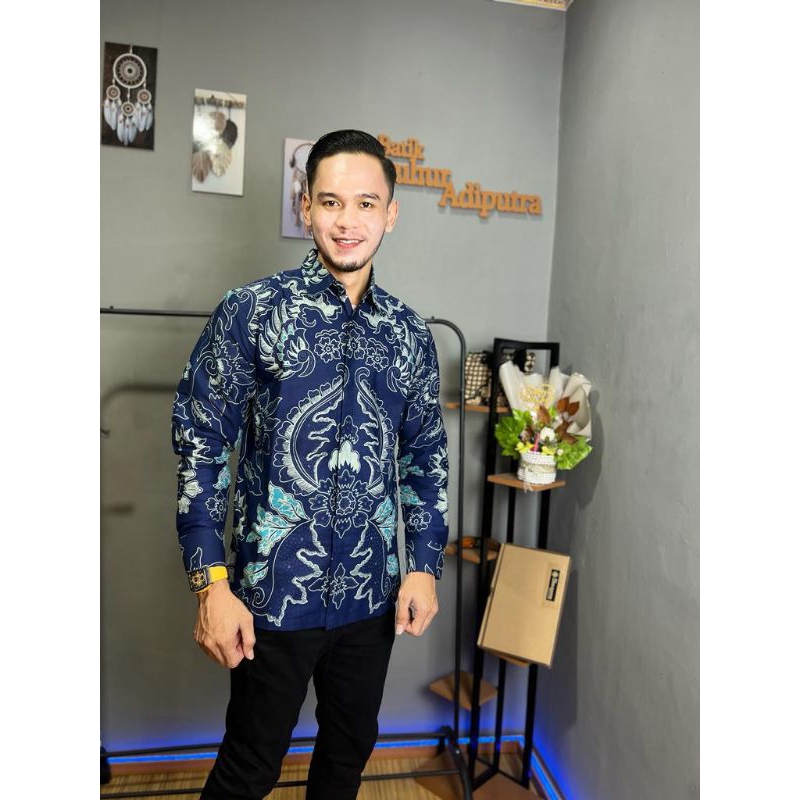 Jual Ganendre Biru Kemeja Batik Pria Katun Prima Premium Solo Anak Muda Modern Luhur Adiputra ...