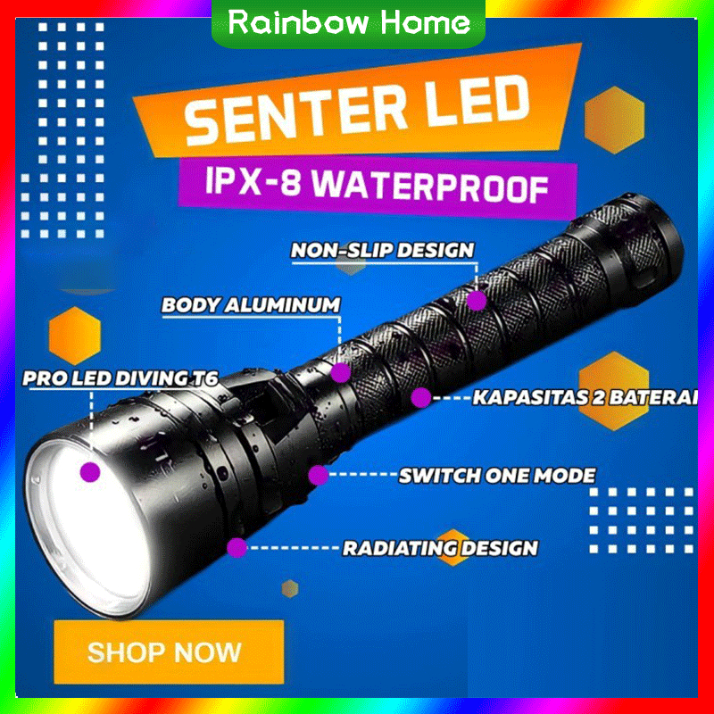 Jual Rainbow Home Paket Senter Selam Diving LED T6 Scuba Dive Waterproof 200M 3000 Lumens ...