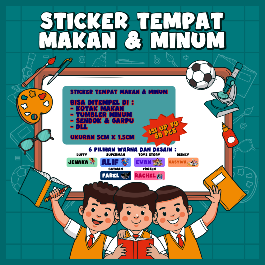Jual STICKER LABEL NAMA ALAT MAKAN DAN MINUM | Shopee Indonesia