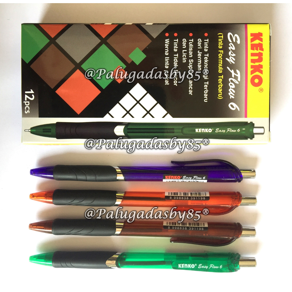 Jual (1 Biji) Bolpen Kenko Easy Flow 6 0.5 mm Ball Pen Hitam / Pulpen ...