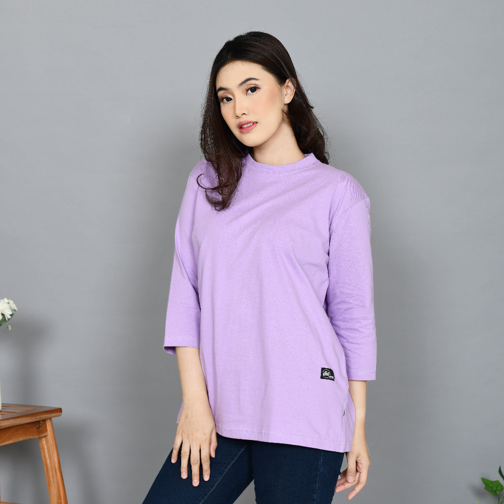 Jual KAOS POLOS BLUES WANITA LENGAN 7/8 COTTON COMBED 24S PREMIUM | Shopee Indonesia