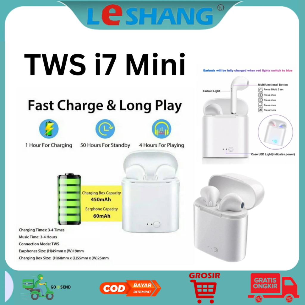 Jual Headset Bluetooth TWS i7mini Wireless Earphone Dual Ear Headset ...