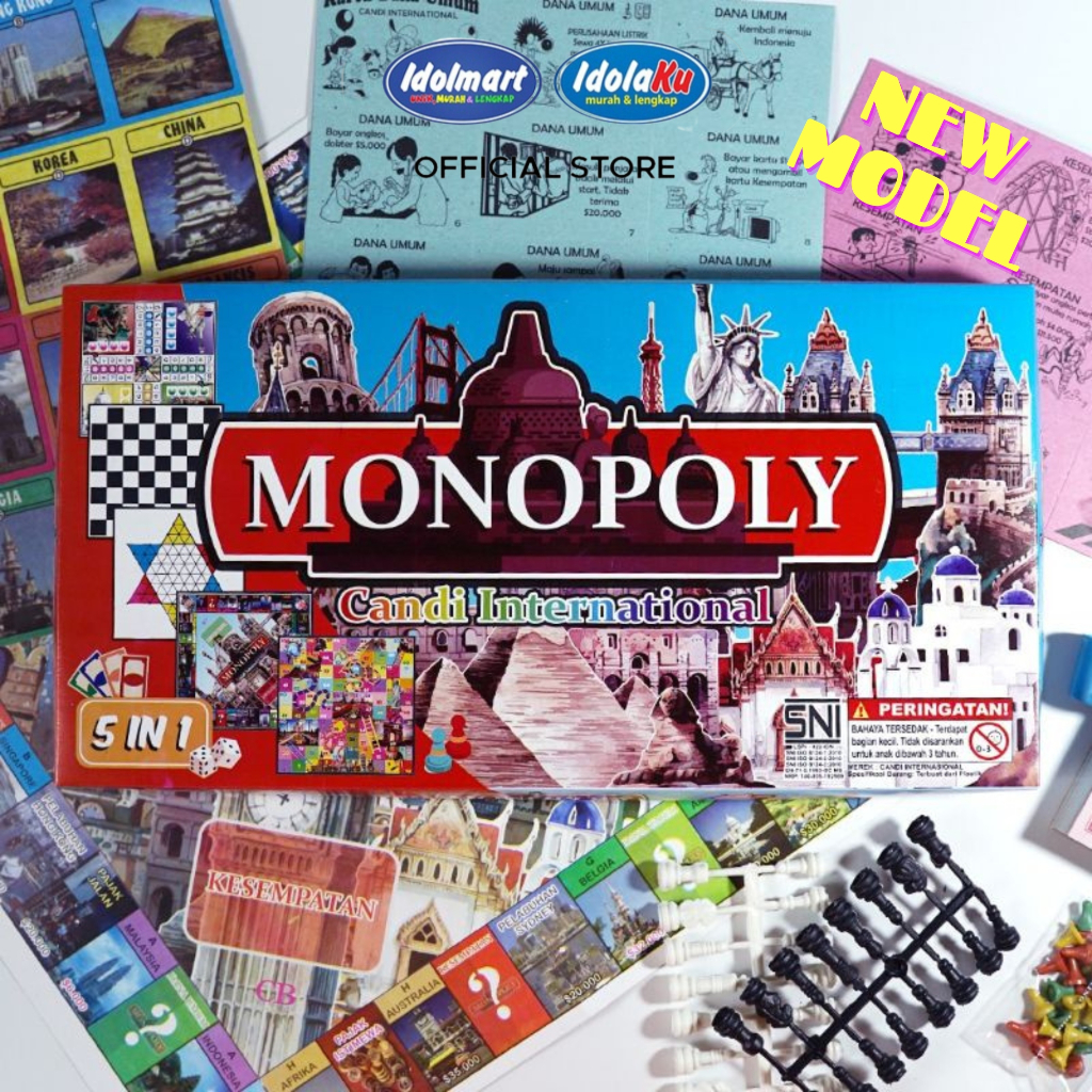 Jual IDOLAKU Monopoly 5 In 1 Monopoli, Halma, Catur, Ular Tangga, Ludo ...