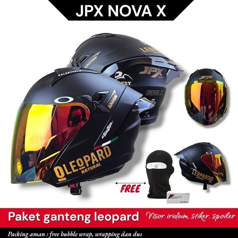 Jual Helm Jpx Nova X V2.0 Black doff | Paket Ganteng Leopard | Helm Half Face | Shopee Indonesia