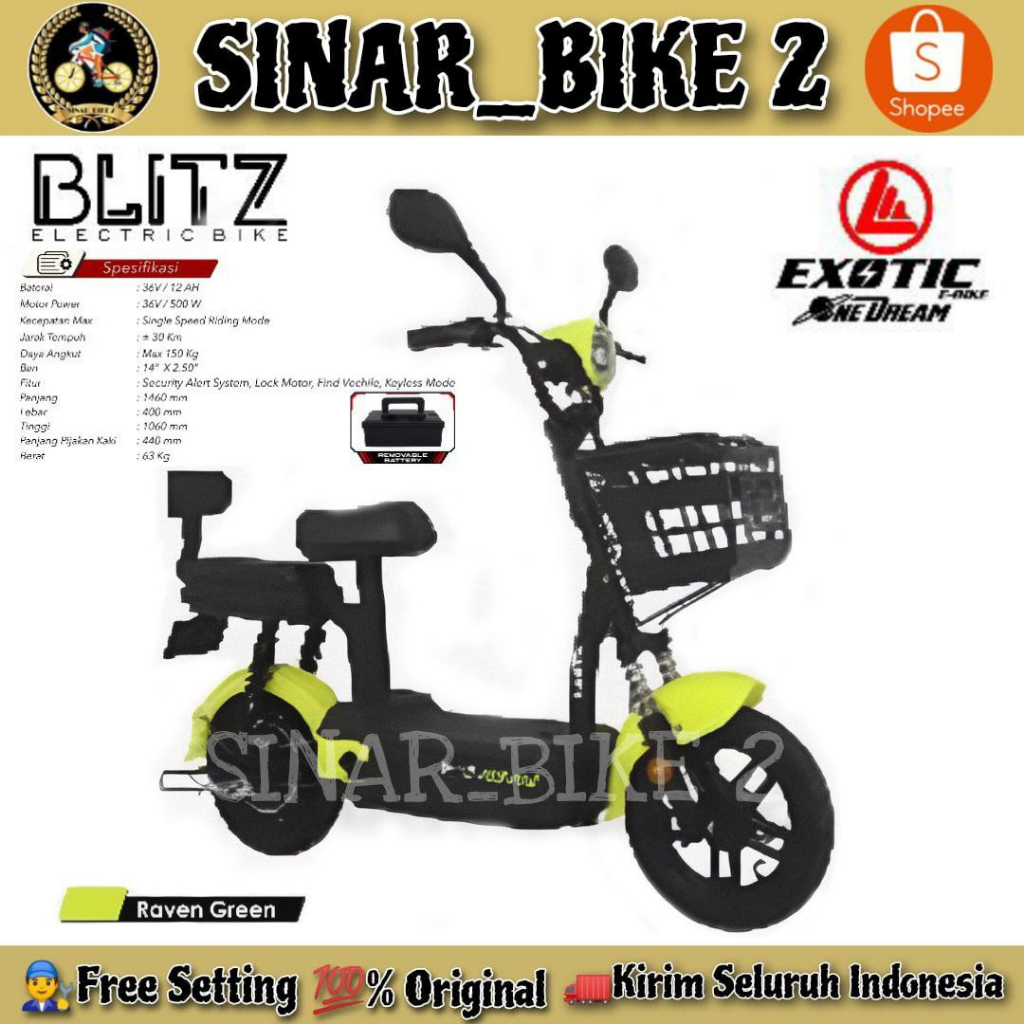Jual Sepeda Listrik EXOTIC BLITZ BY PACIFIC 500 Watt Removable Battery ...