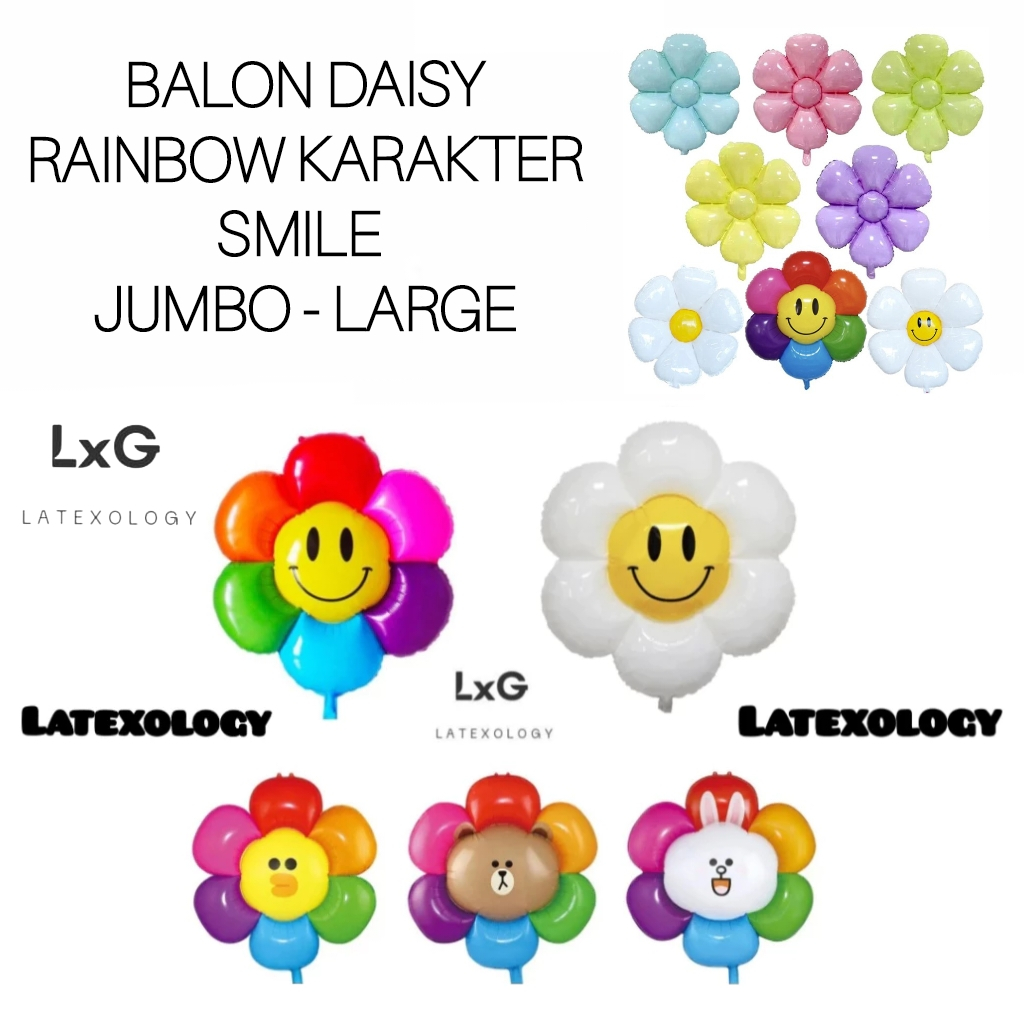 Jual BALON BUNGA DAISY JUMBO RAINBOW, Smile, Polos dan Karakter, BEAR ...
