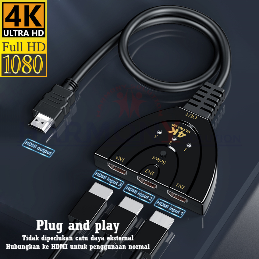Jual HDMI Switch 3 Input 1 Output 1080P 4K Ultra HD Untuk Set Top Box ...