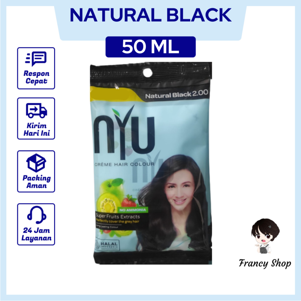 Jual Pewarna Rambut NYU Hair Colour Natural Black Semir Hitam Sachet ...
