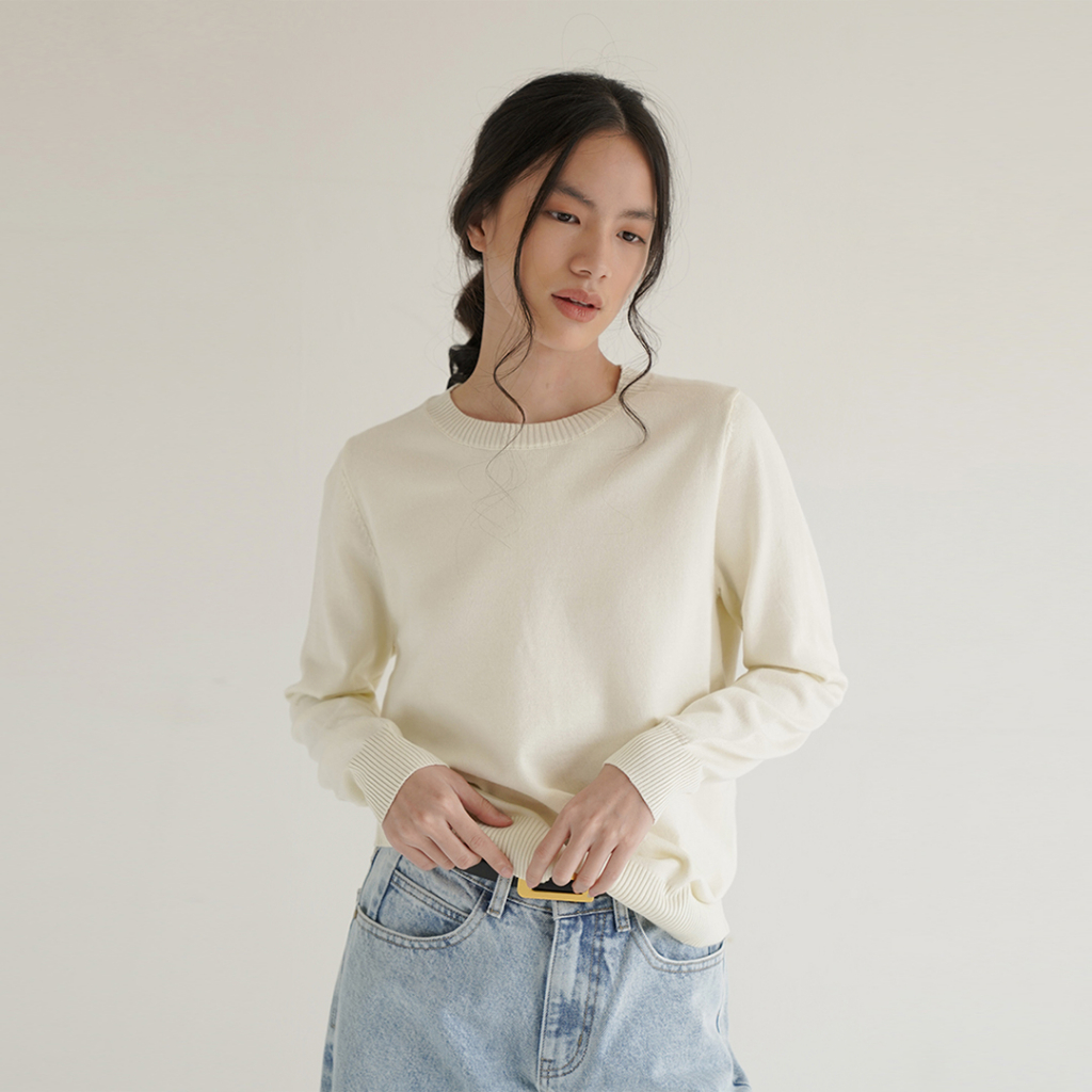 Jual Mississippi Basic Knit Sweater Wanita Lengan Panjang I31000214M Offwhite | Shopee Indonesia