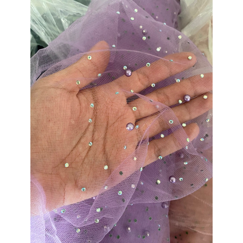 Jual Kain TILE STONE MUTIARA / TULLE RHINESTONE SWAROSKI / RHINE ...