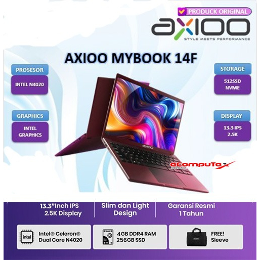 Jual NOTEBOOK AXIOO MY BOOK 14F INTEL N4020 256GB 4GB 13.3" INCH ...