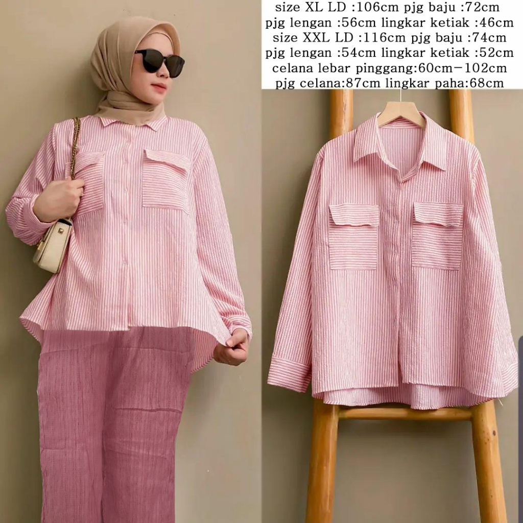 Jual Setelan Wanita Jumbo Kemeja Plus Celana Lady Crush Premium / Setcel Oversize Atasan dan ...