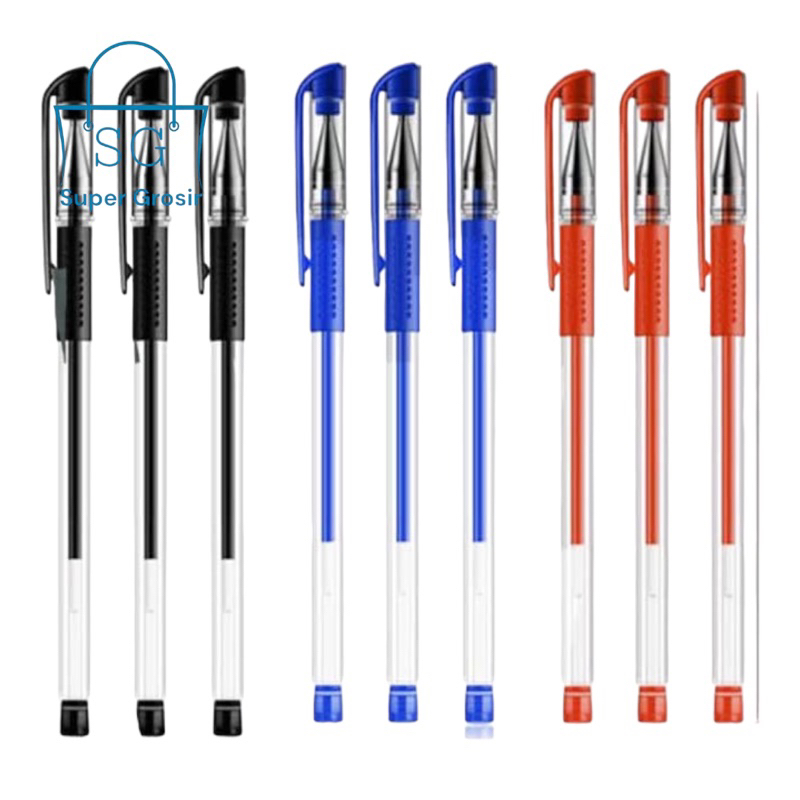 Jual pulpen sekolah / pulpen gel / bolpoin tinta hitam biru merah ...
