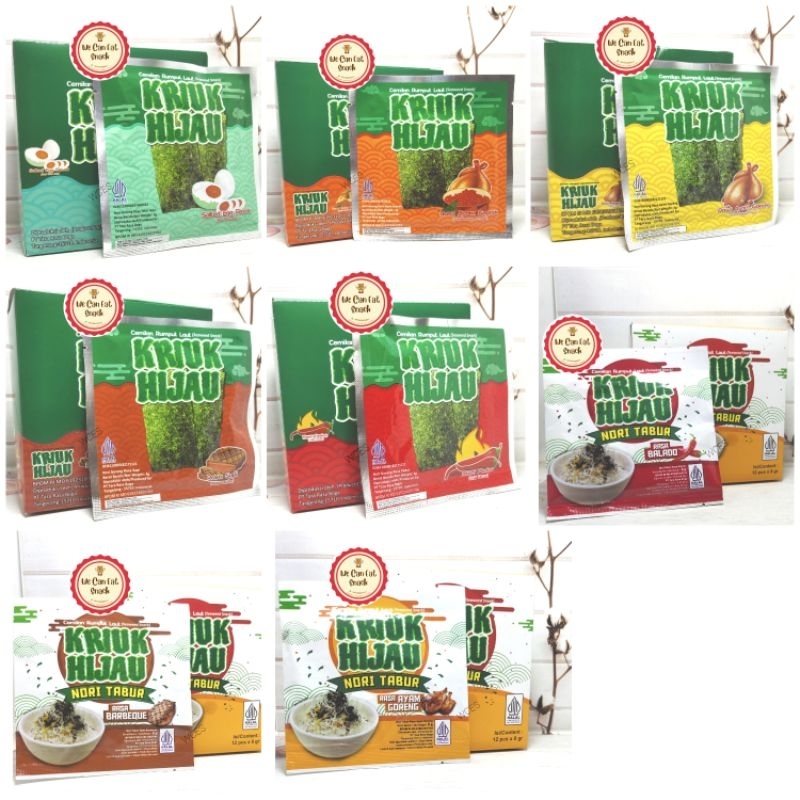Jual Cemilan Rumput Laut Kriuk Hijau Nori Goreng Aneka Rasa Box (Isi 12 ...
