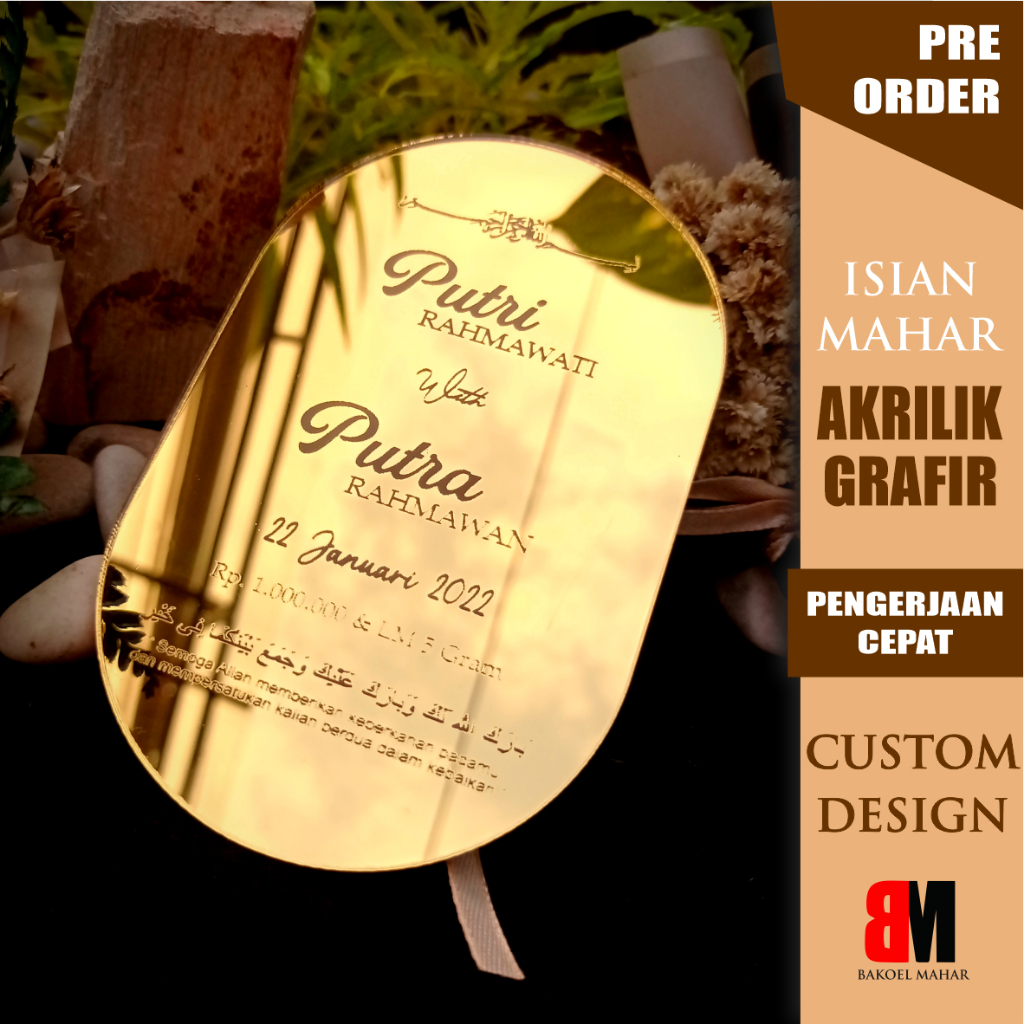 Jual GRAFIR AKRILIK OVAL UNTUK ISIAN MAHAR / DEKORASI MAHAR | Shopee ...